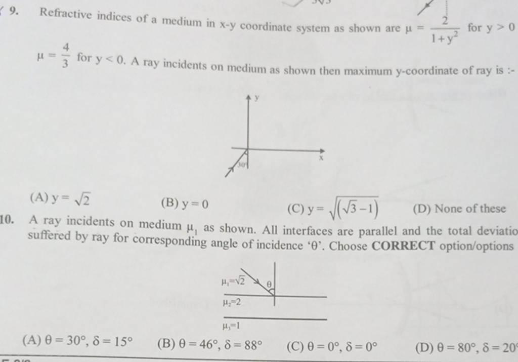 Refractive indices of a medium in x−y coordinate system as shown are μ=1+..