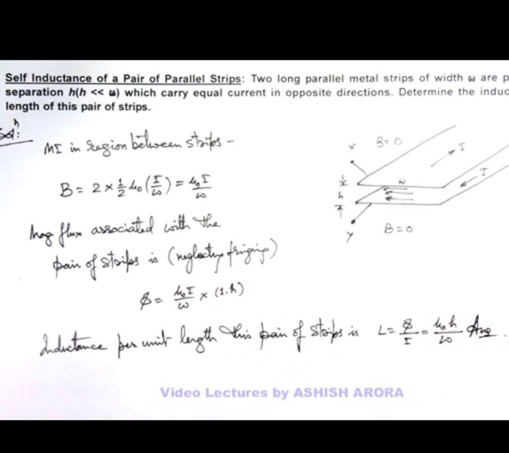 Self Inductance of a Pair of Parallel Strips: Two long parallel metal str..