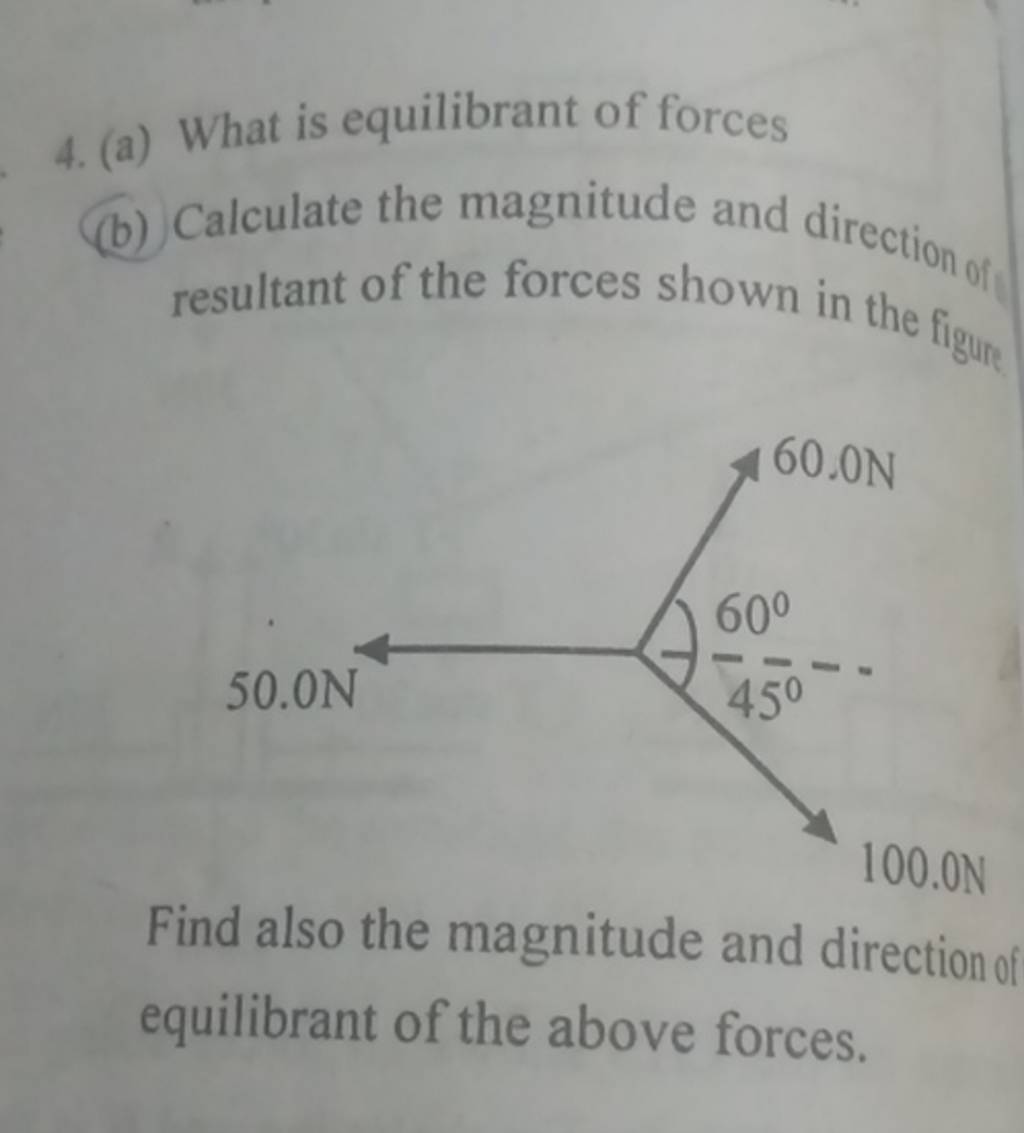 4. (a) What is equilibrant of forces (b) Calculate the magnitude and dire..