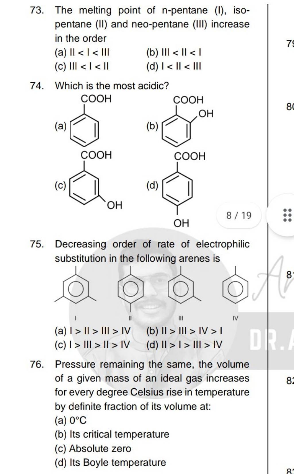 The melting point of n-pentane (I), isopentane (II) and neo-pentane (III)..
