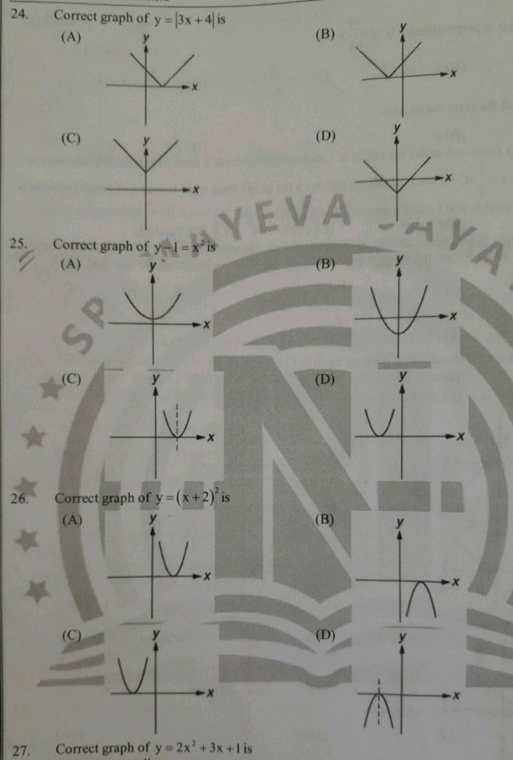 24. Correct graph of y = |3x +4|is (A) 25. 1 26. 27. (C) (C) ** Correct g..
