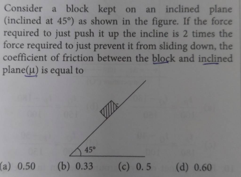 Consider a block kept on an inclined plane (inclined at 45∘ ) as shown in..