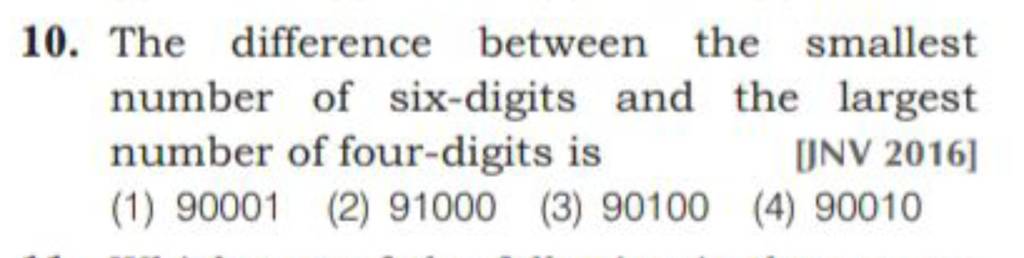 The difference between the smallest number of six-digits and the largest