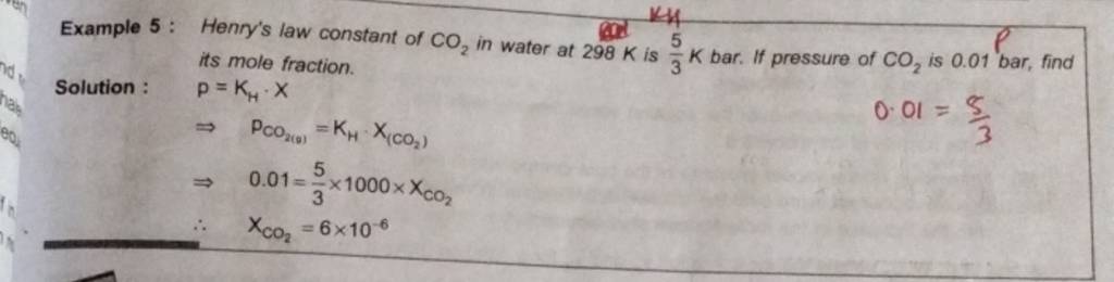 Example 5 Henrys Law Constant Of Co2 In Water At 298 K Is 35 K Bar