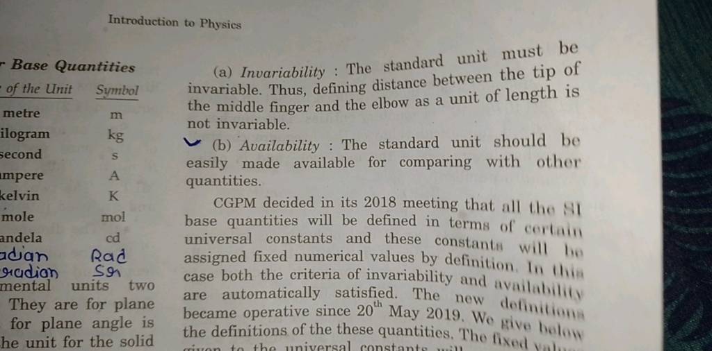 Introduction to Physics Base Quantities (a) Invariability : The standard