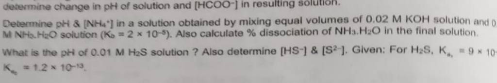 Determine pH \& [NH4 4∗] in a solution obtained by mixing equal volumes o..