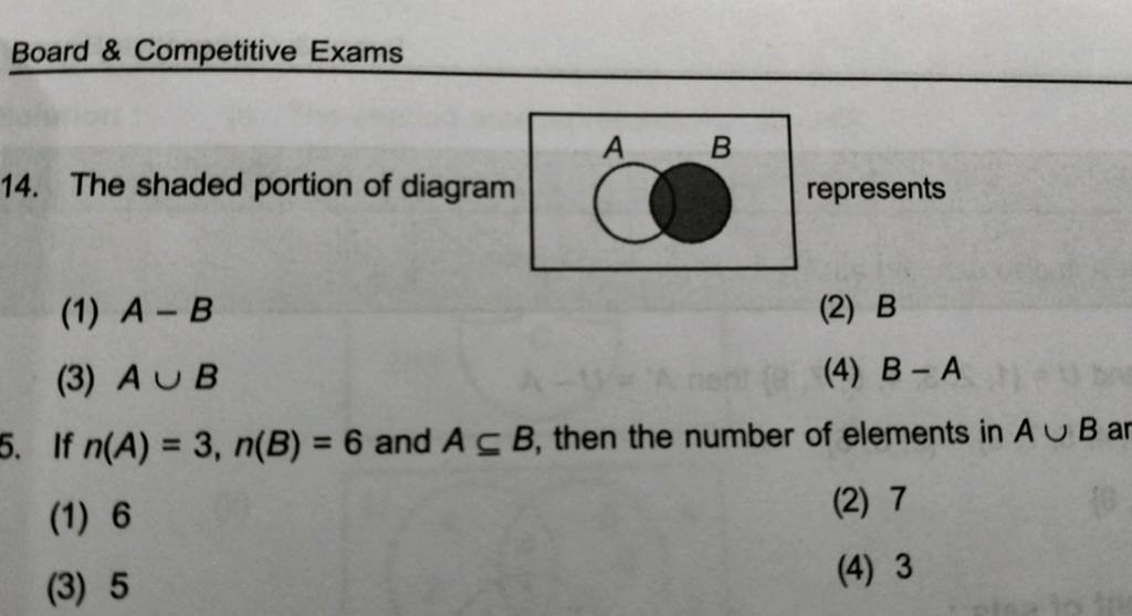 Board \& Competitive Exams 14. The shaded portion of diagram represents..