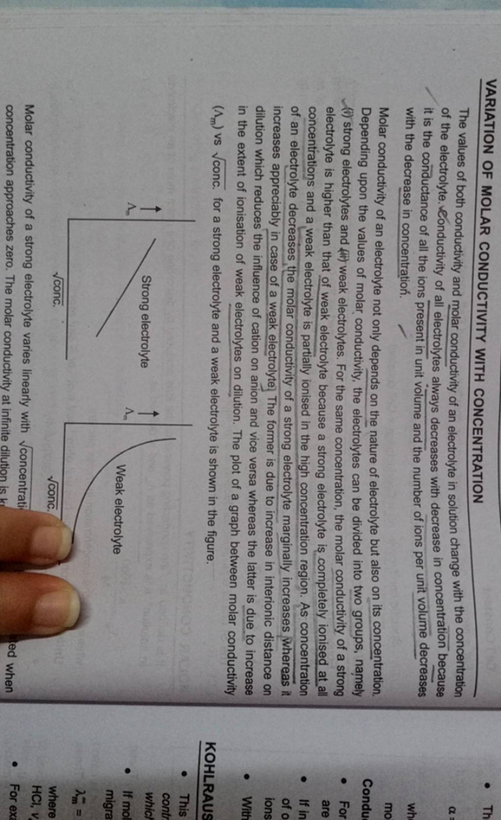 VARIATION OF MOLAR CONDUCTIVITY WITH CONCENTRATION The values of both con..