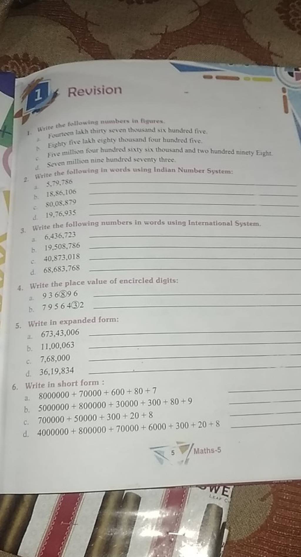 1 Revision 1 Write The Following Numbers In Figures Fourteen Lakh Thirt 
