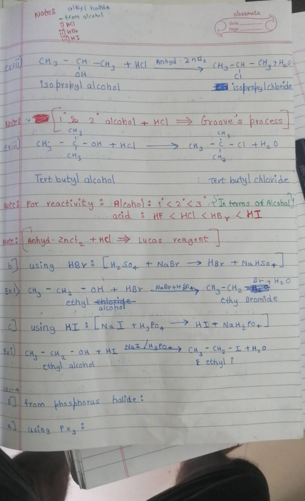 Note: alkyl holide - from alcohel ii) HBr iii) HI iso propyl alcohol isop..