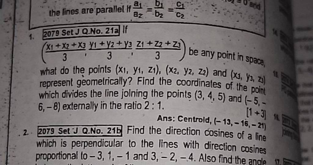 the lines are parallel if a2 a1 =b2 b1 =c2 c1 1. 2079 Set JQ.No. 21 I..