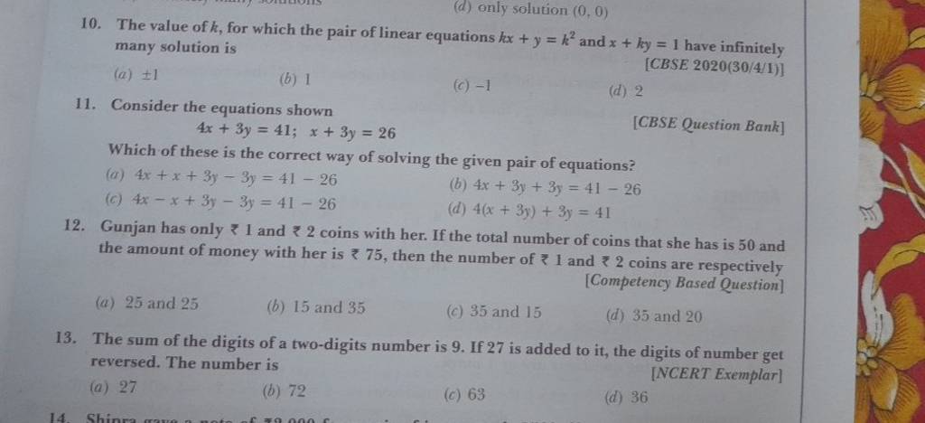 Consider The Equations Shown 4x 3y 41 X 3y 26 [cbse Question Bank] Which
