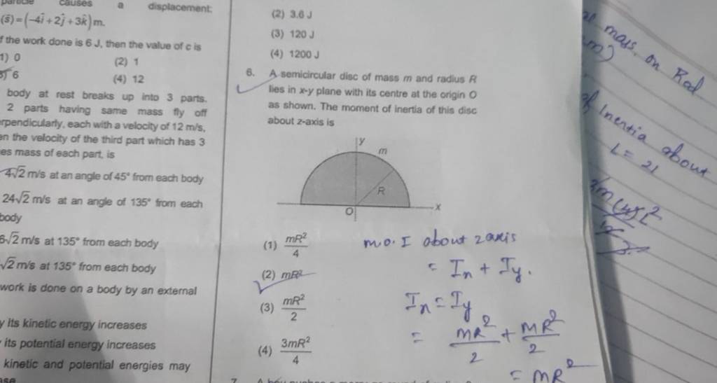 A semicircular disc of mass m and radius R body at rest breaks up into 3 A semicircular disc of mass m and radius R body at rest breaks up into 3