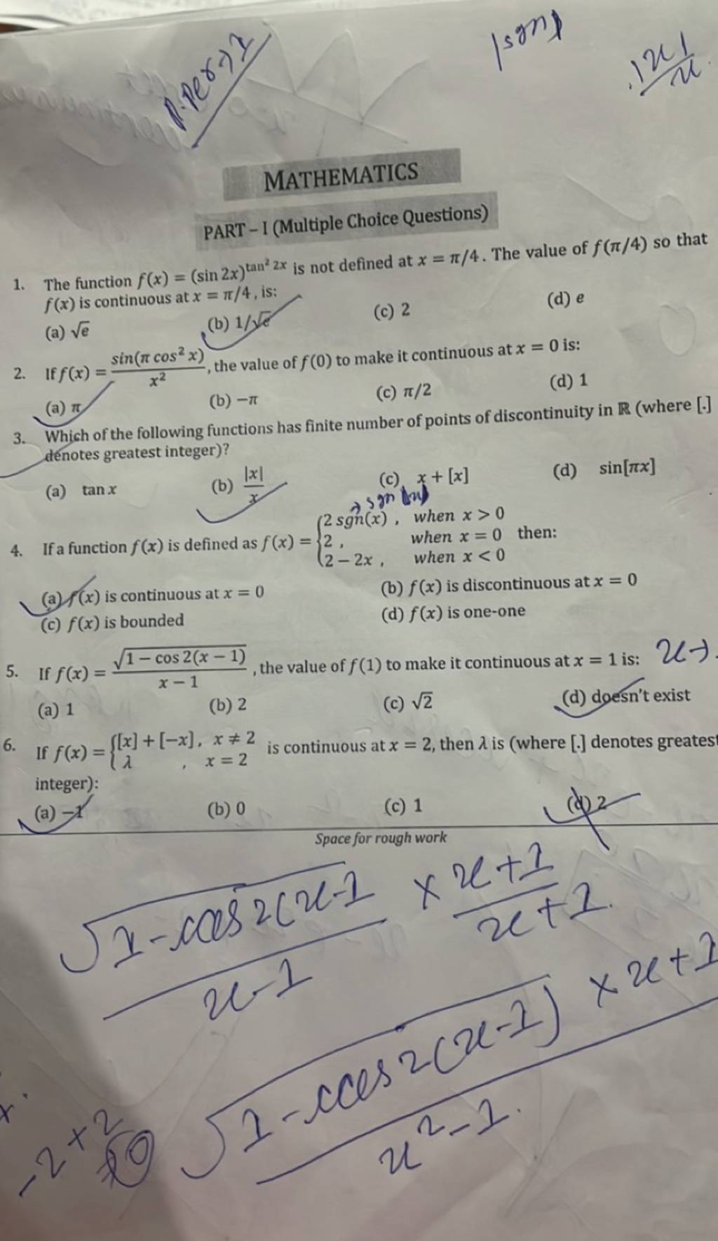MATHEMATICS PART - I (Multiple Choice Questions) 1. The function f(x)=(si..