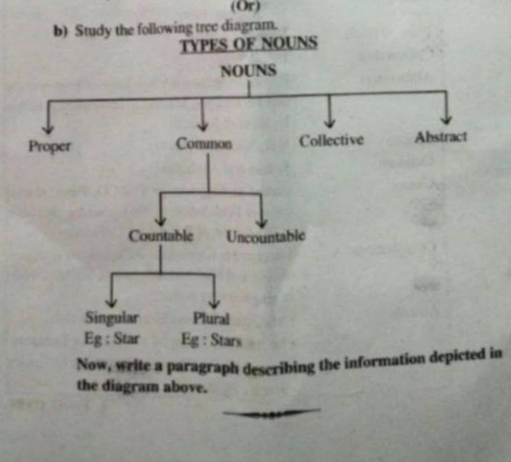 b) Study the following tree diagram. TVPFS OF NOUNS Now, write a paragrap..