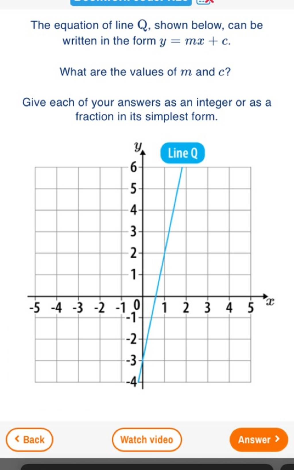 The equation of line Q, shown below, can be written in the form y=mx+c. W..