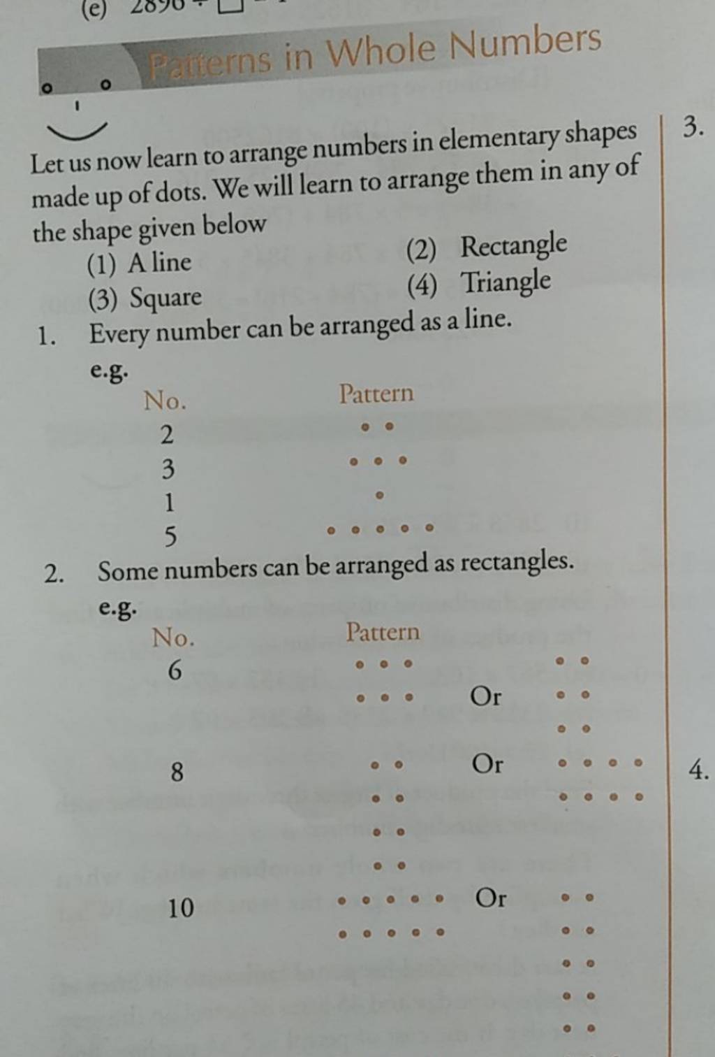 Let us now learn to arrange numbers in elementary shapes made up of dots...