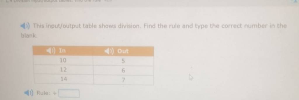 1 This Inputoutput Table Shows Division Find The Rule And Type The Cor 