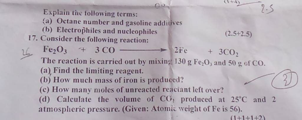 Consider the following reaction: (2.5+2.5) 26Fe2 O3 +3CO 2Fe+3CO2 The re.. Consider the following reaction: (2.5+2.5) 26Fe2 O3 +3CO 2Fe+3CO2 The re..