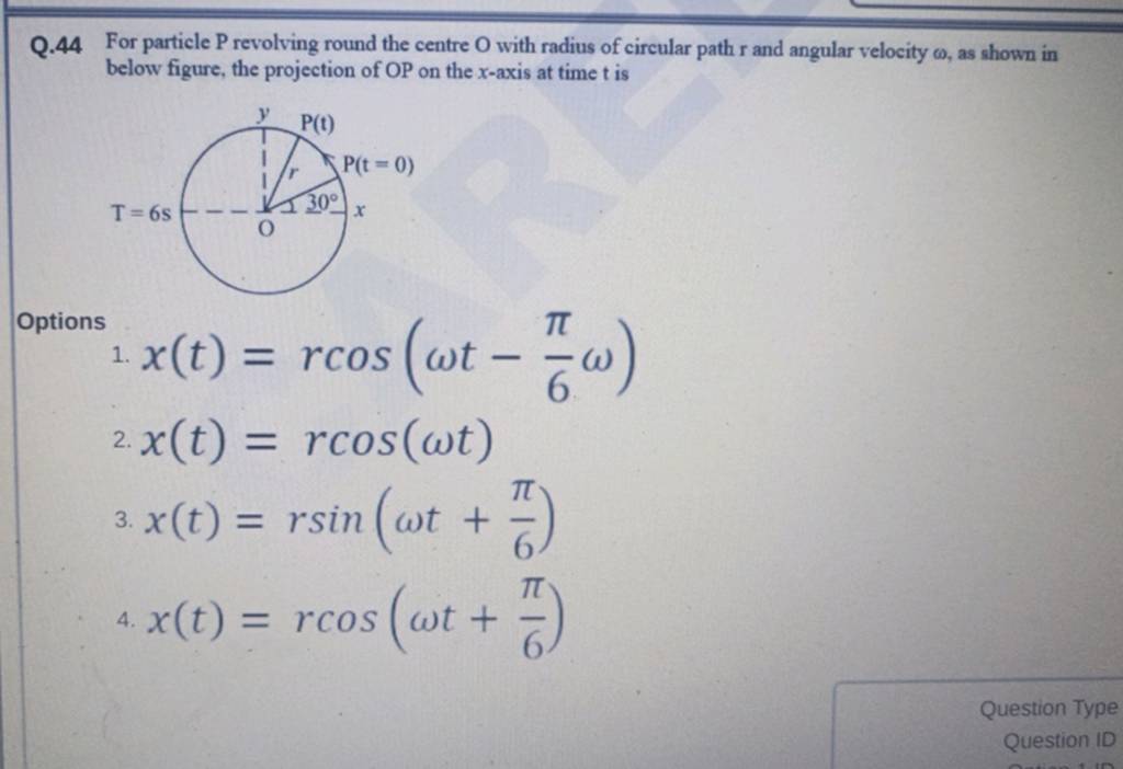 Q.44 For particle P revolving round the centre O with radius of circular