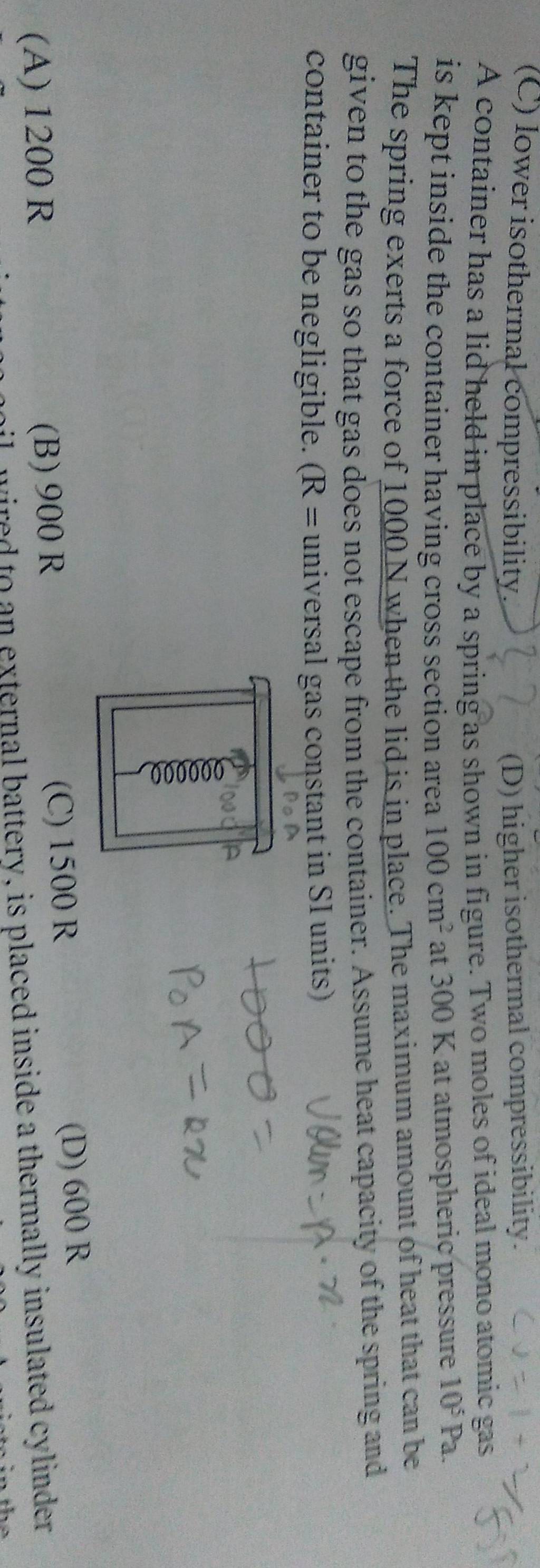 A container has a lid held in place by a spring as shown in figure. Two m..