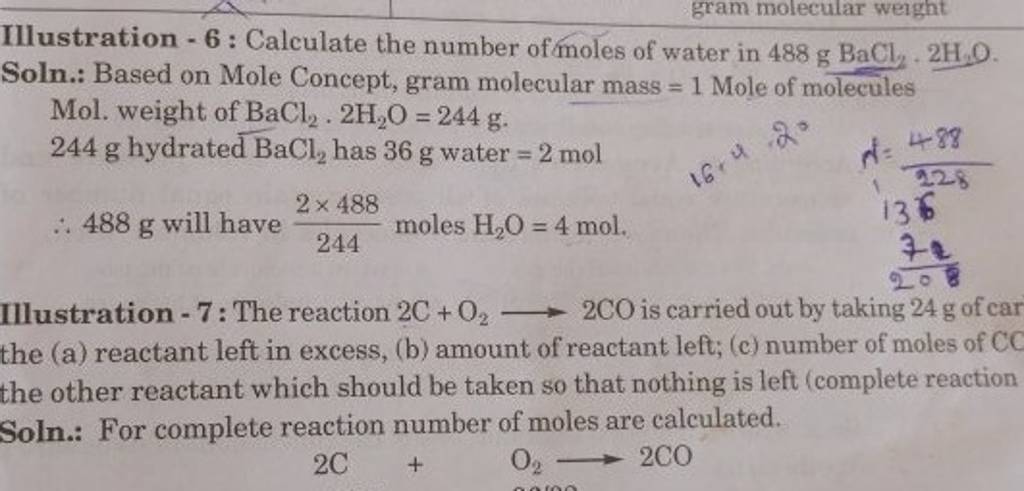 Illustration - 6: Calculate the number of moles of water in 488 gBaCl2 ⋅2..