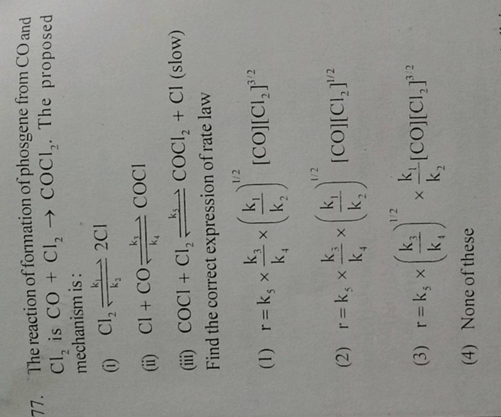 The reaction of formation of phosgene from CO and Cl2 is CO+Cl2 →COCl2 ...