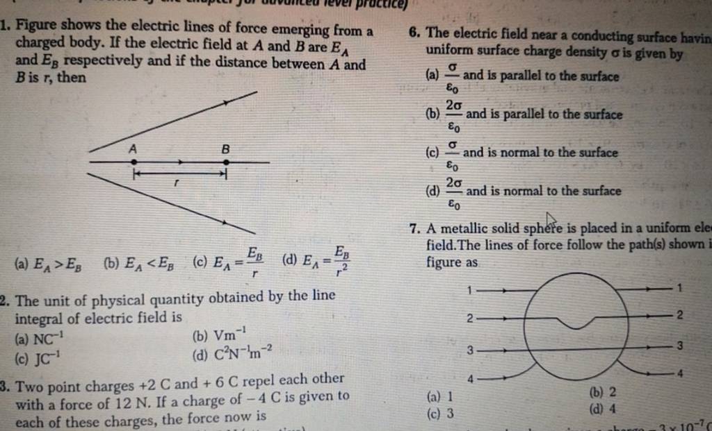 Figure shows the electric lines of force emerging from a charged body. If..