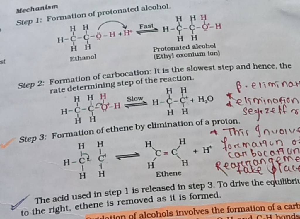 Step 1: Formation of protonated alcohol. Mechanism Ethanol Protonated alc..