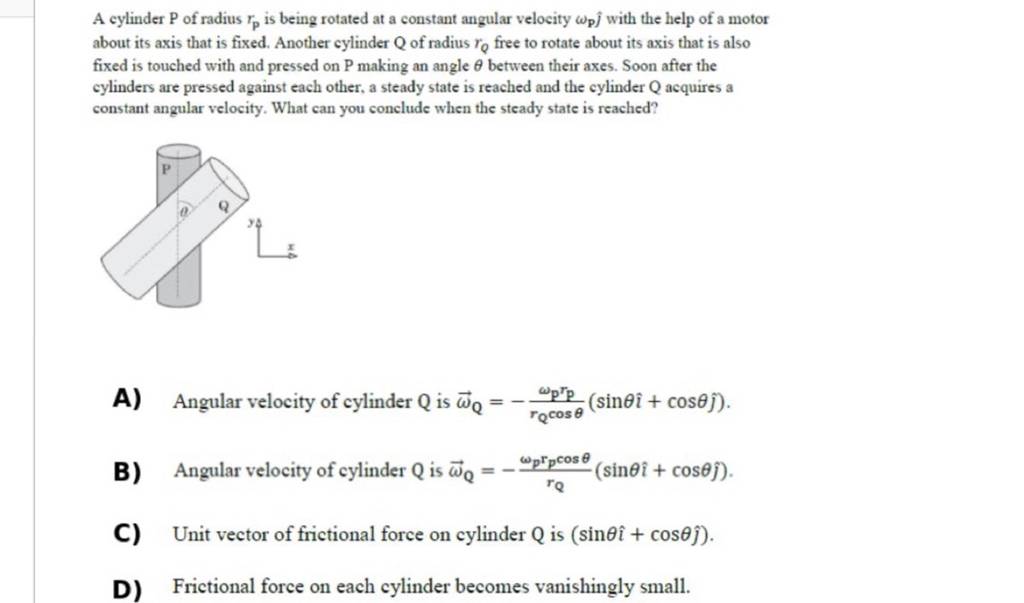 A cylinder P of radius rp is being rotated at a constant angular velocit..