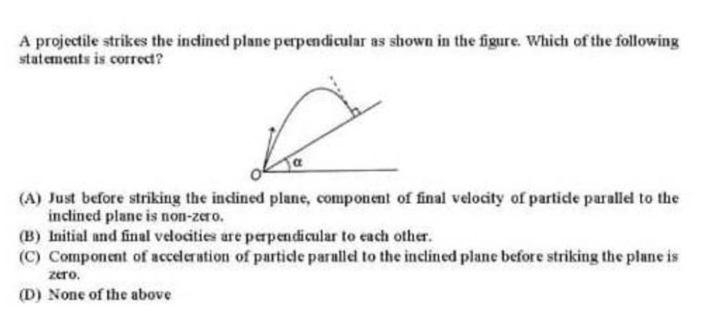 A projectile strikes the inclined plane perpendicular as shown in the fig..