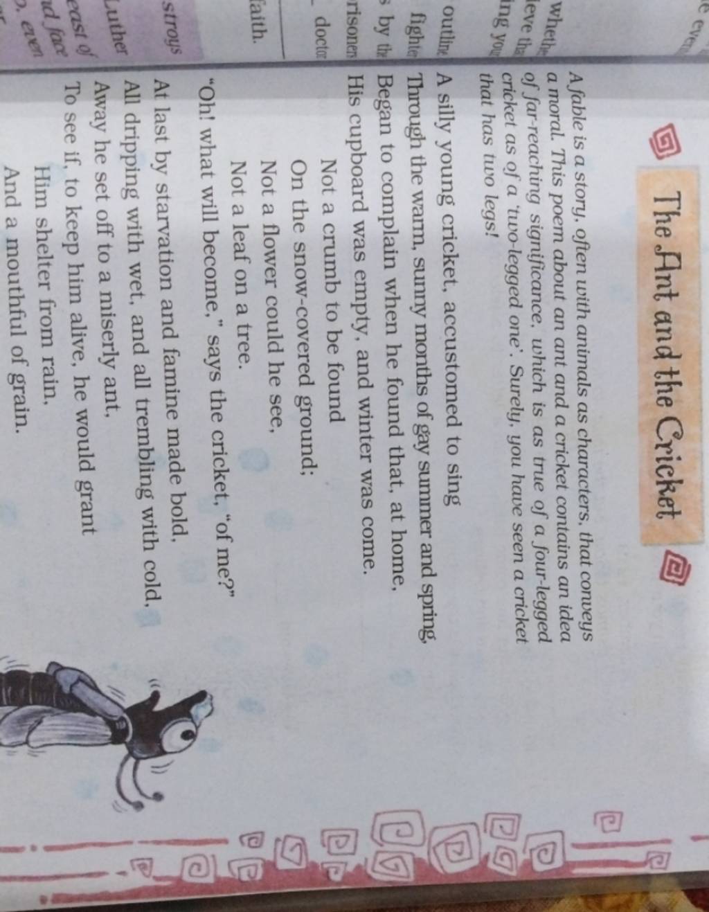 (5) The Ant and the Cricket A fable is a story, often with animals as cha..