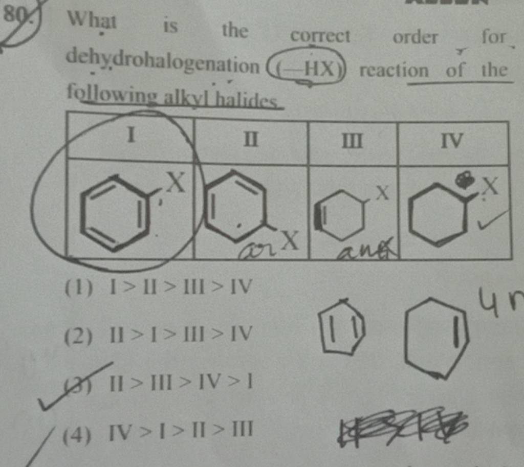 What is the correct order for. dehydrohalogenation (HX) reaction of the f..