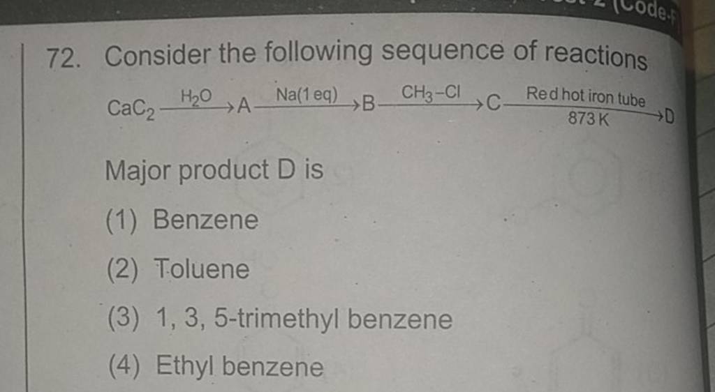 Consider the following sequence of reactions CaC2 H2 O A Na(1 eq ) B CH3..