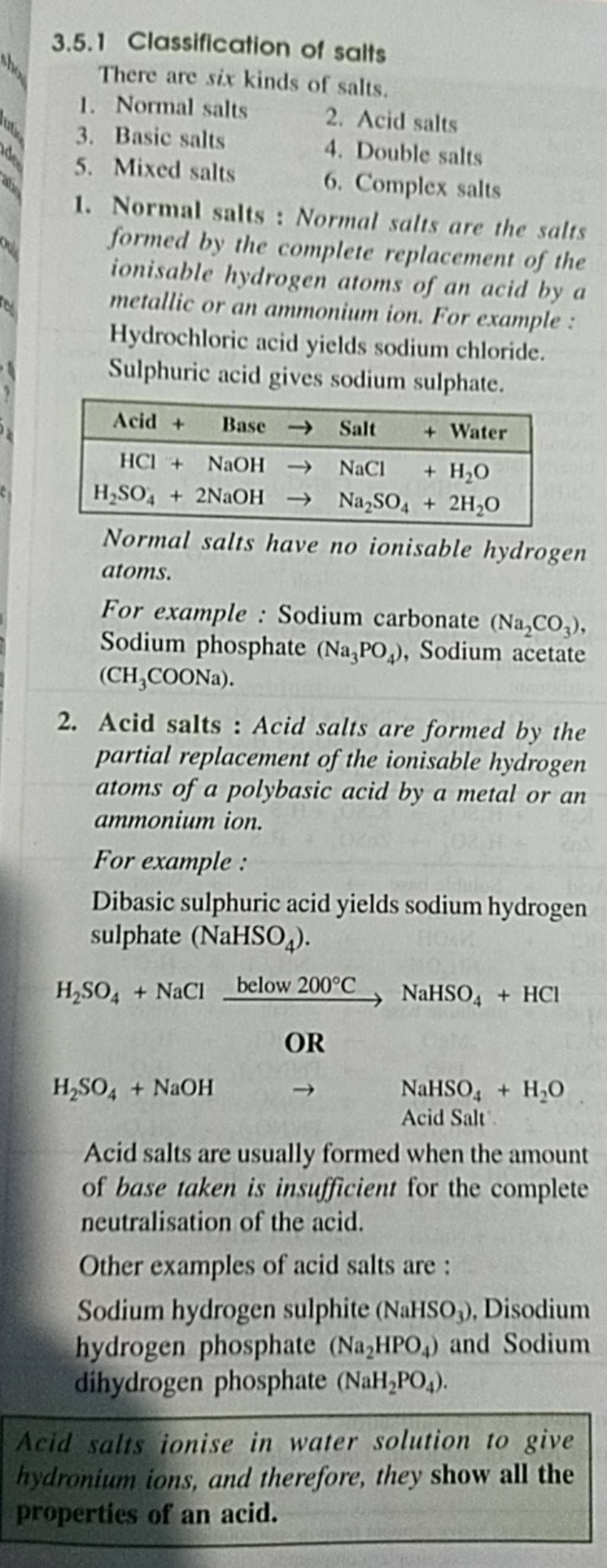 3.5.1 Classification of salts There are six kinds of salts. 1. Normal sal..