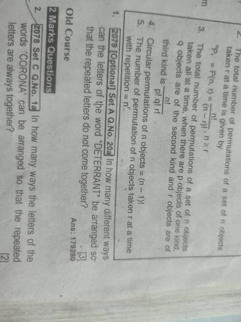 2 The Total Number Of Permutations Of A Set Of N Objects Taken R At A Ti