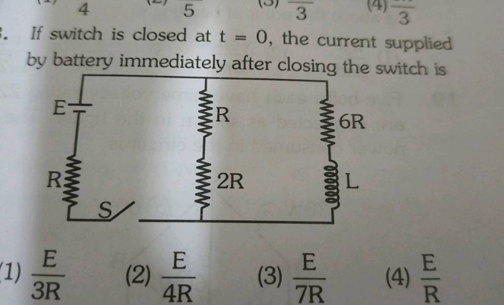 If switch is closed at t=0, the current supplied by battery immediately a..