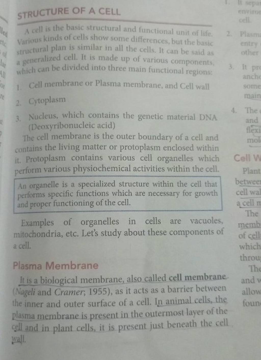 STRUCTURE OF A CELL A cell is the basic structural and functional unit of..