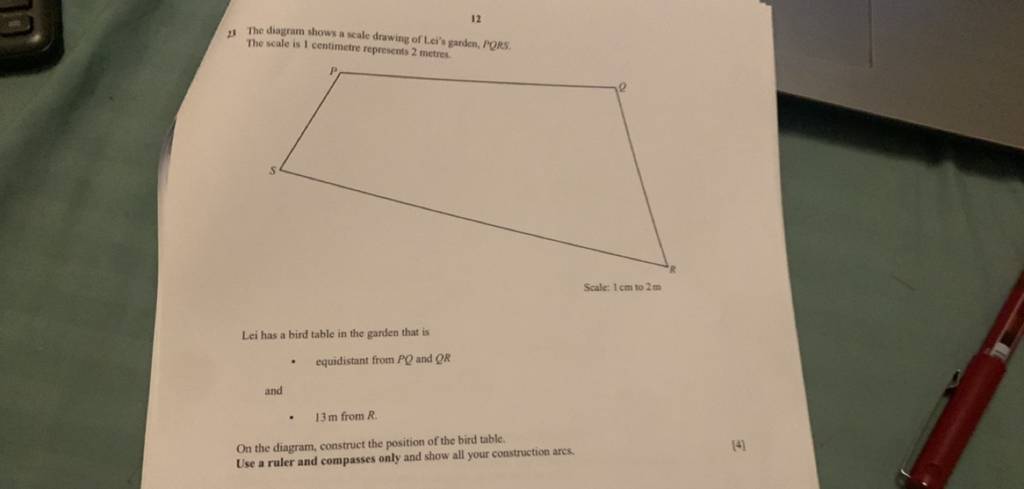 12 23. The diagram showx a scale drawing of Lei's ganden, PQes. The scale.. 12 23. The diagram showx a scale drawing of Lei's ganden, PQes. The scale..