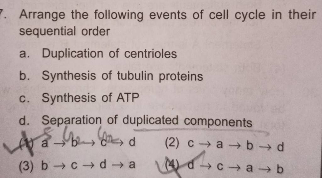 Arrange the following events of cell cycle in their sequential order a. D..