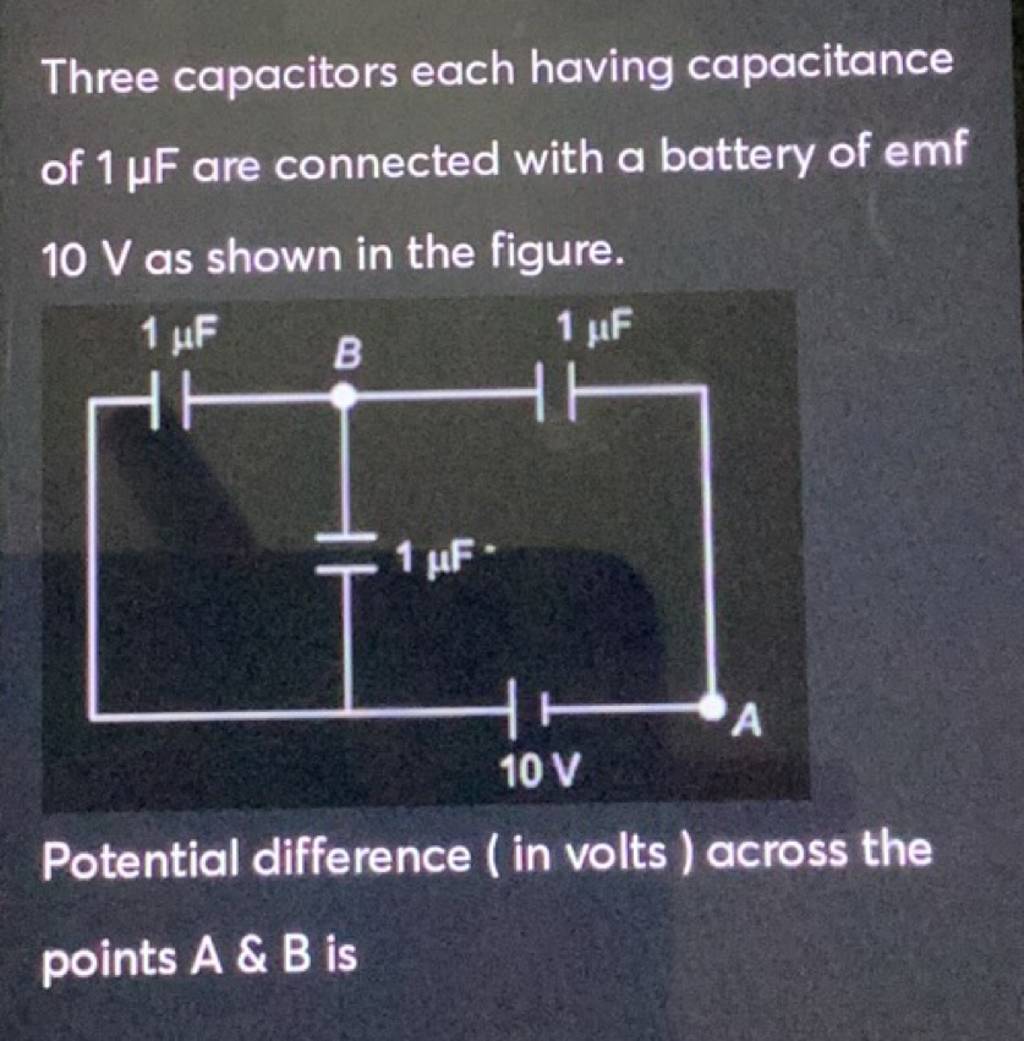 Three capacitors each having capacitance of 1μF are connected with a batt.. Three capacitors each having capacitance of 1μF are connected with a batt..