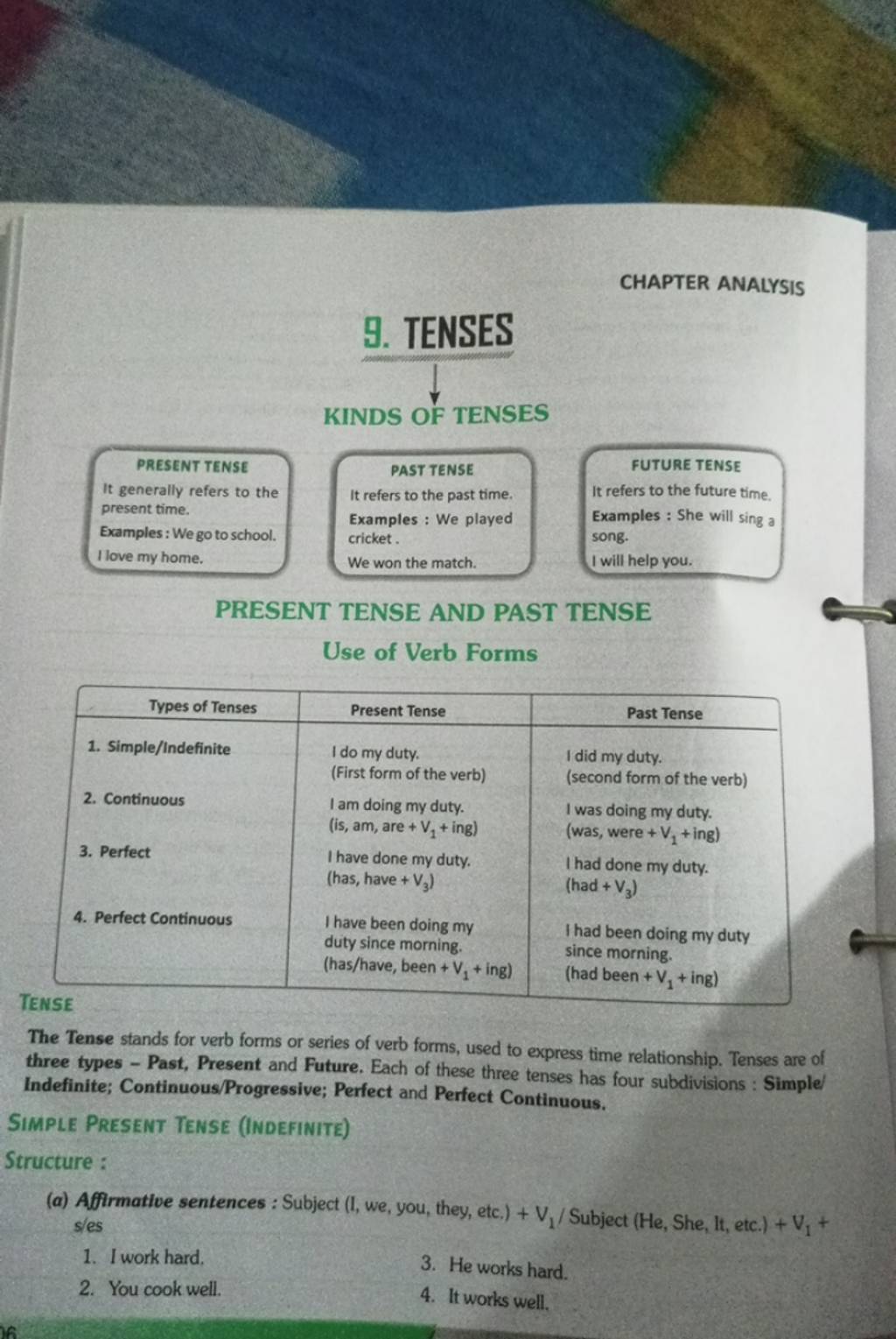 CHAPTER ANALYSIS 9. TENSES KINDS OF TENSES PRESENT TENSE AND PAST TENSE U..
