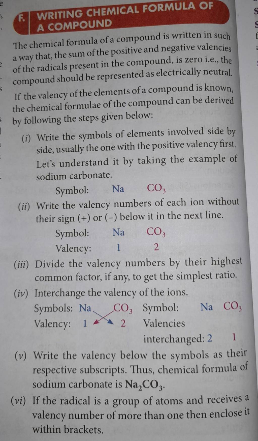 F. WRITING CHEMICAL FORMULA OF A COMPOUND The chemical formula of a compo..