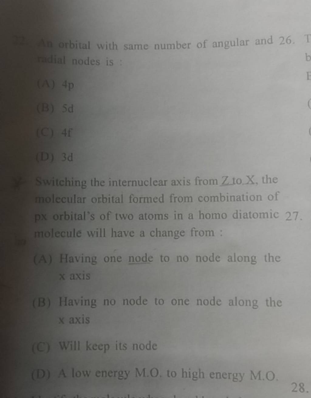 Switching the internuclear axis from Z to X, the molecular orbital formed..