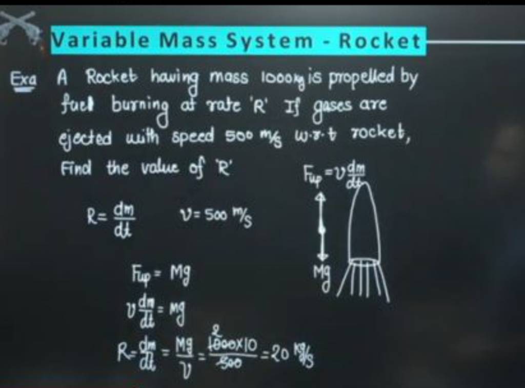 Variable Mass System - Rocket Exa A Rocket having mass 1000 m is propelle..