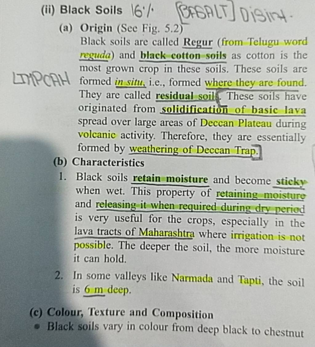 (ii) Black Soils 16% BBASAL] DiSiش. (a) Origin (See Fig. 5.2) Black soils..