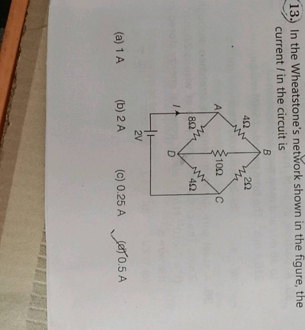 In the Wheatstone's network shown in the figure, the current / in the ci..