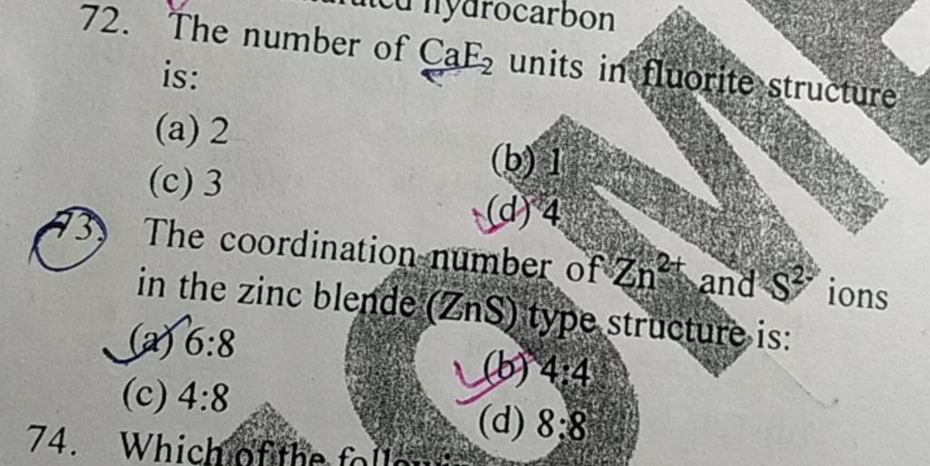 The coordination number of Zn2+ and S2 ions in the zinc blende (ZnS) type..