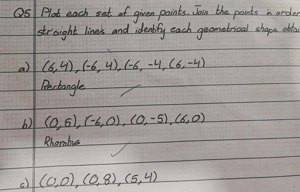 Q5 Plot Each Set Of Given Points Join The Points In Order Straight Lines