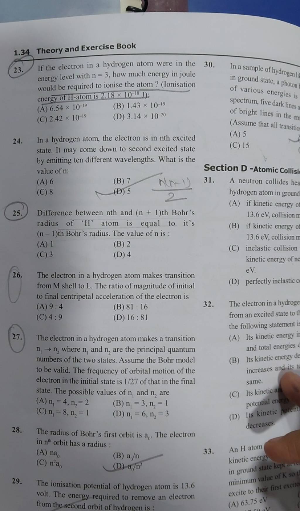 The Electron In A Hydrogen Atom Makes A Transition Filo